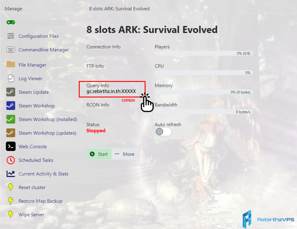 RebirthzVPS - วิธีเข้าเซิฟเวอร์ ARK ผ่าน IP